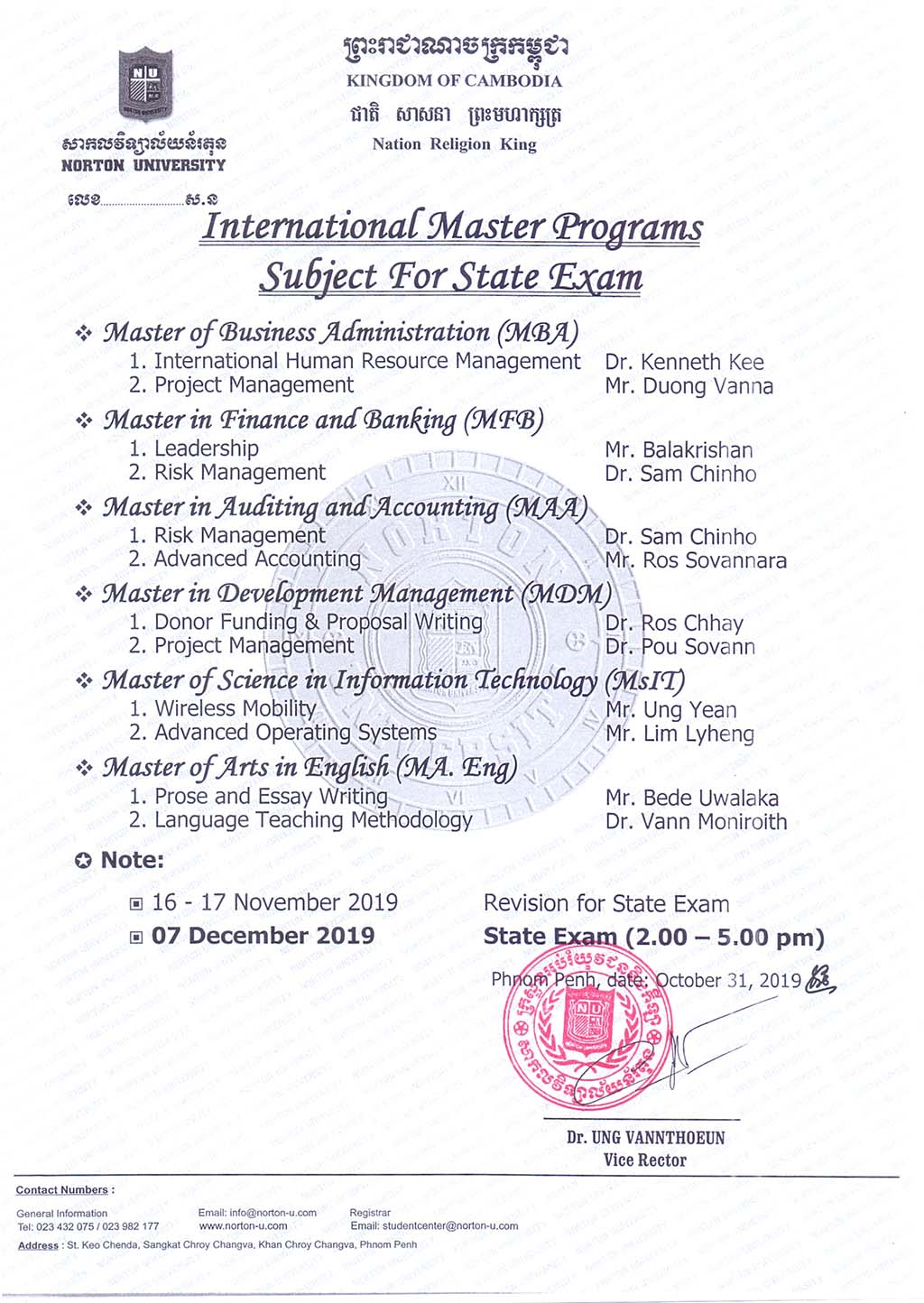 Announcements - Norton University