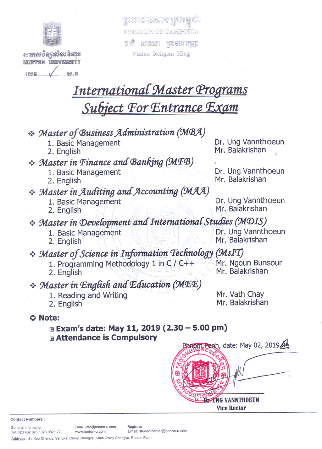 Announcements - Norton University